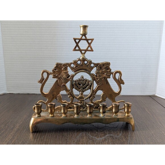 Accents | Vtg Lions Of Judea Star Of David Menorah Solid Brass Eastern ...